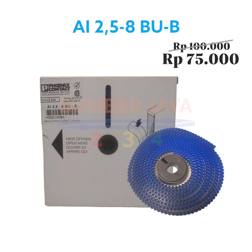 Jual Skun Ferrule Ferrules 2,5 mm PHOENIX CONTACT 2,5-8BU-B Biru 500 ...