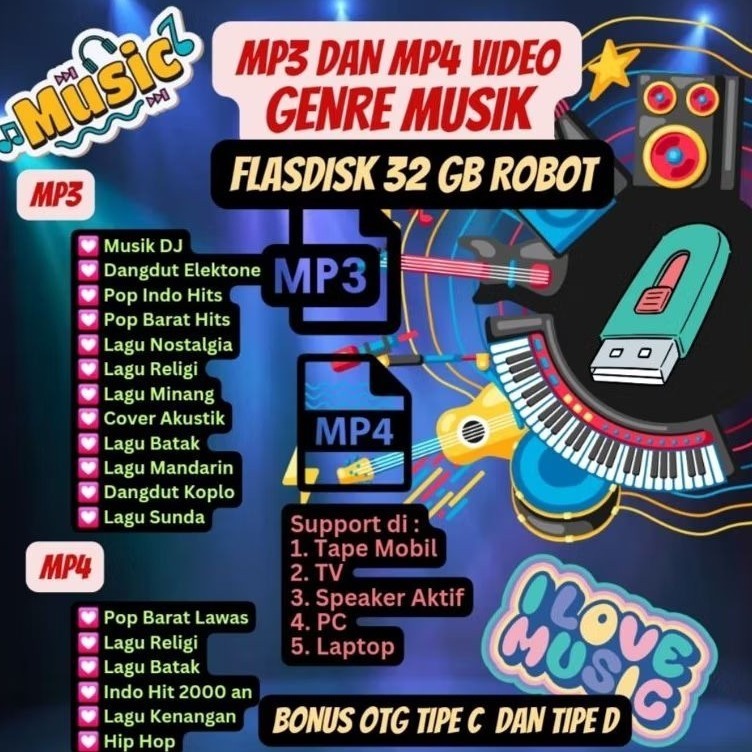 Jual FLASHDISK ROBOT 32 GB ISIAN MP3 MP4 BERBAGAI GENRE | Shopee Indonesia