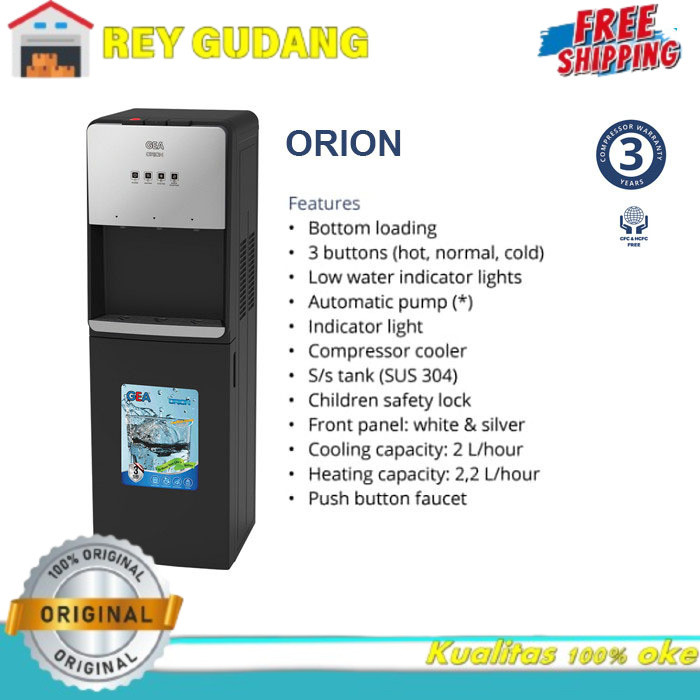 Jual GEA ORION Dispenser Galon Bawah Kompressor Black / White - Hitam ...