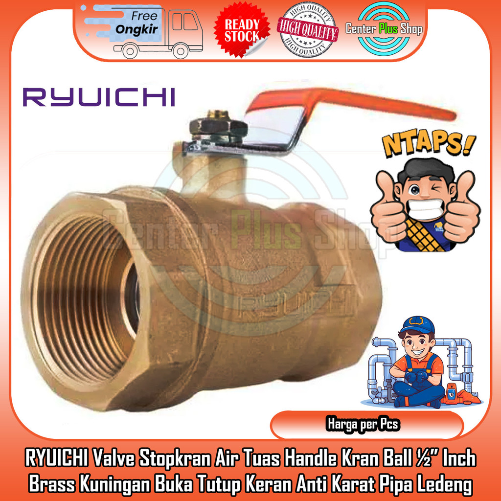 Jual RYUICHI Valve Stopkran Tuas Handle Kran Ball ½” Inch Orange Brass Kuningan Setengah Inci ...