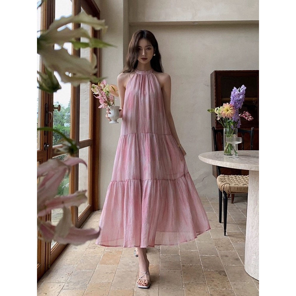 Jual Gaun Merah Muda Cantik Dengan Tirai Dan Gaun Leher Halter Bergaya ...
