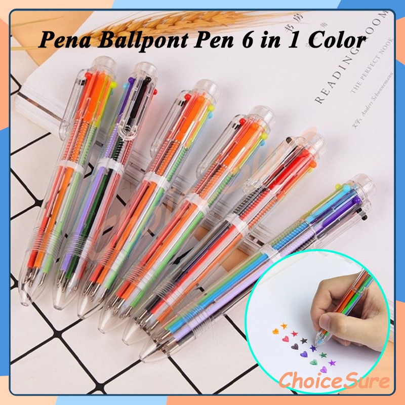 Jual Pulpen 6 Warna Transparan / Pena Ballpont Pen 6 in 1 Color ...