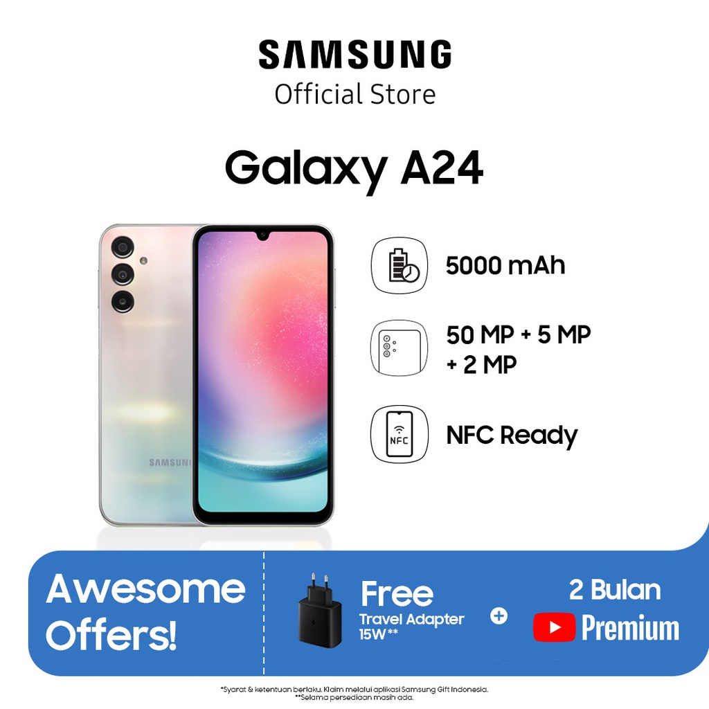 Jual Samsung Galaxy A24 8/128GB - Silver | Shopee Indonesia
