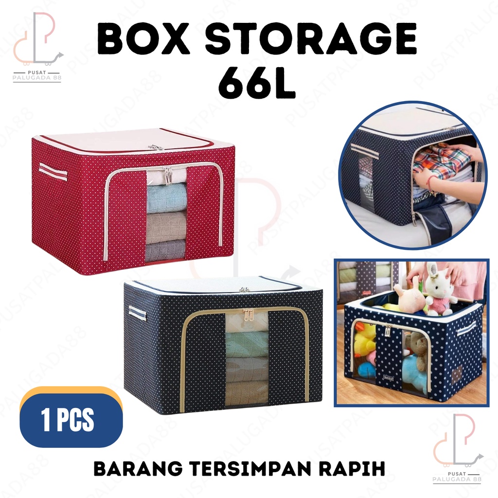 Jual Storage Box 66 Liters 66L Frame Baja Double Zipper Organizer Pakaian Kotak Tempat ...