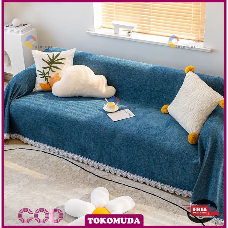 Jual TOKOMUDA COD Kain Selimut Sarung Sofa 1 2 3 dudukan Cover Sofa Alas Chenille Anti kucing ...