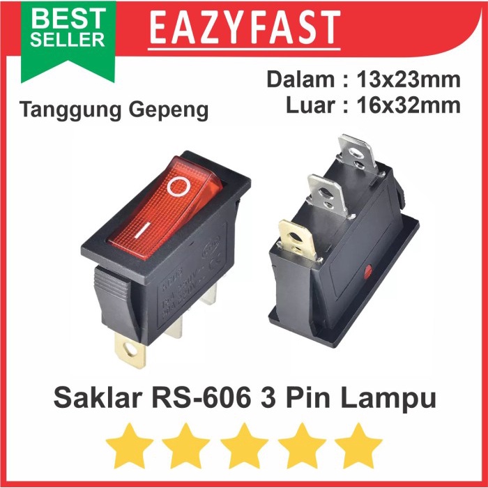 Jual Saklar Rocker Switch Tanggung 16x32 Lampu RS-606 3 Pin Kaki 3P ...