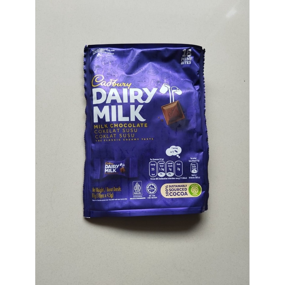 Jual Cadbury Dairy Milk Mini Bites 81 g (18 pcs x 4.5g) | Shopee Indonesia