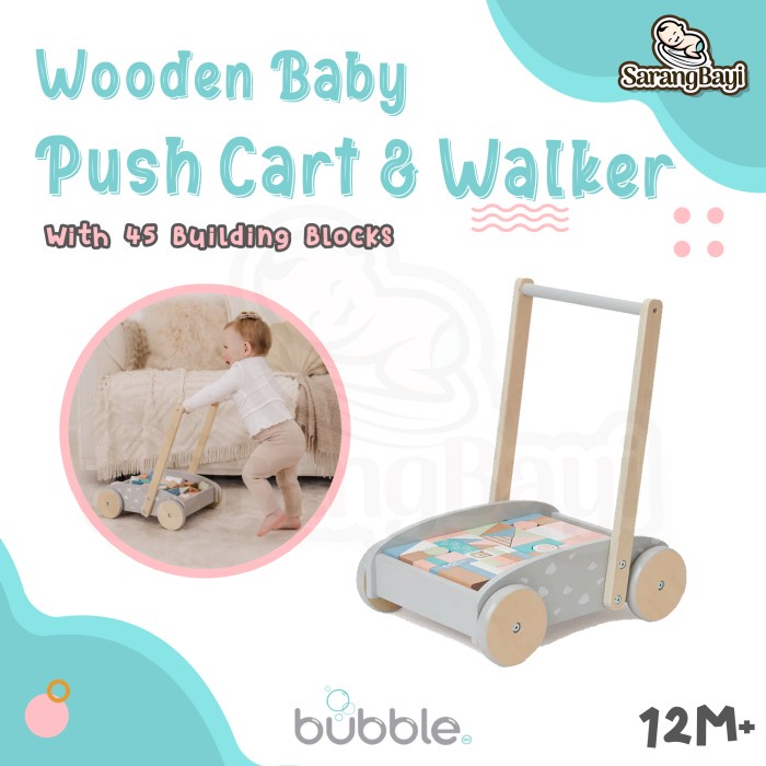 Jual Bubble Wooden Baby Push Cart and Walker with 45 Building Blocks ...