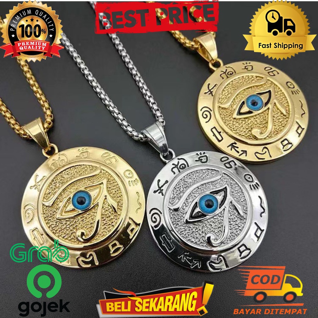 Jual Kalung pria titanium silver gold liontin mata horus dewa mesir ori ...