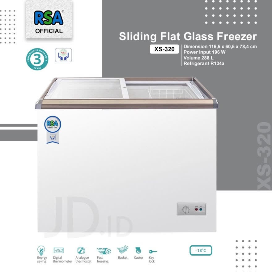 Jual CHEST FREEZER RSA XS 320 CHEST FREEZER BOX 288L LEMARI PEMBEKU 288 ...