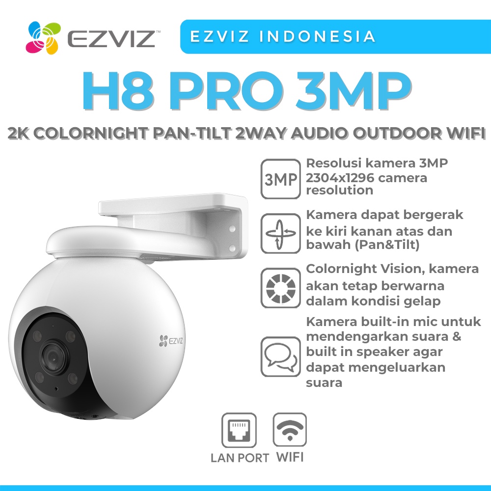 Jual EZVIZ H8 PRO 3MP 2K COLORNIGHT PAN-TILT 2WAY AUDIO OUTDOOR WIFI CAMERA | Shopee Indonesia
