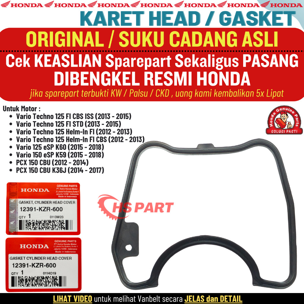 Jual Karet Paking Gasket Cylinder Head Cover Vario 125 150 Old Led PCX 150 CBU Original Honda ...