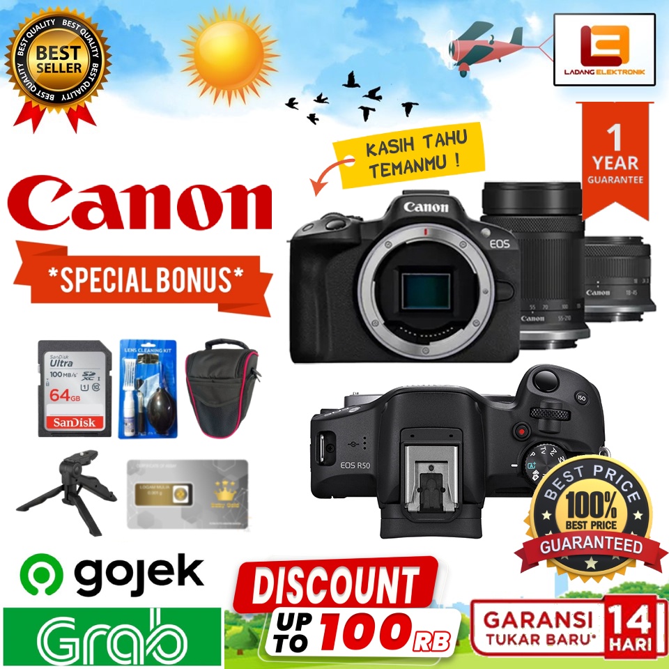 Jual Canon EOS R50 kit 18-45mm + 55-210mm IS STM Mirrorless Camera Black | Shopee Indonesia