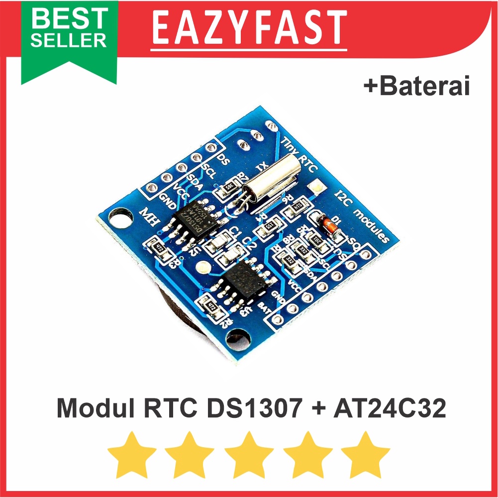 Jual RTC DS1307 Real TIme Clock Arduino 24C32 32K I2C EEPROM bonus Baterai | Shopee Indonesia