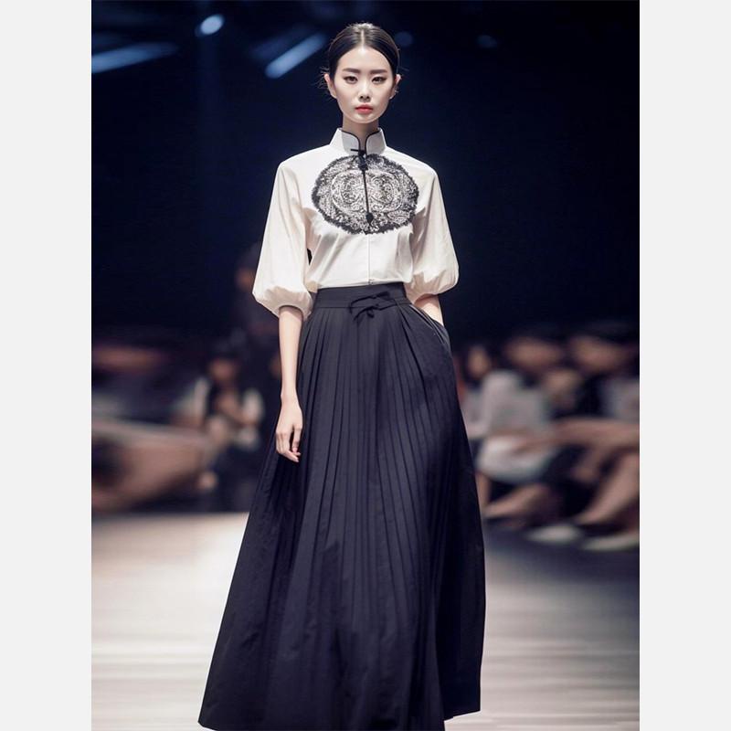 Jual New Chinese style Chinese style improved Hanfu mix and match horse face skirt half skirt ...