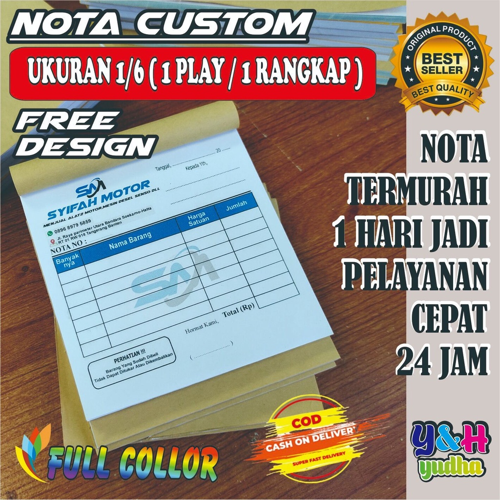 Jual Nota Costum Ukuran 1/6 1 ply Bebas Nama Toko Gratis Logo Dan ...