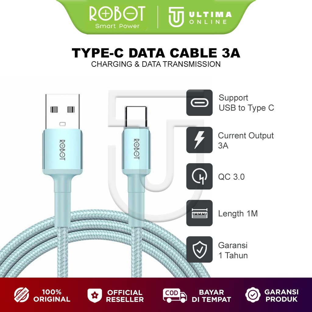 Jual ROBOT Kabel Data Type C Charger Fast Charging RSC100 Casan USB C ...