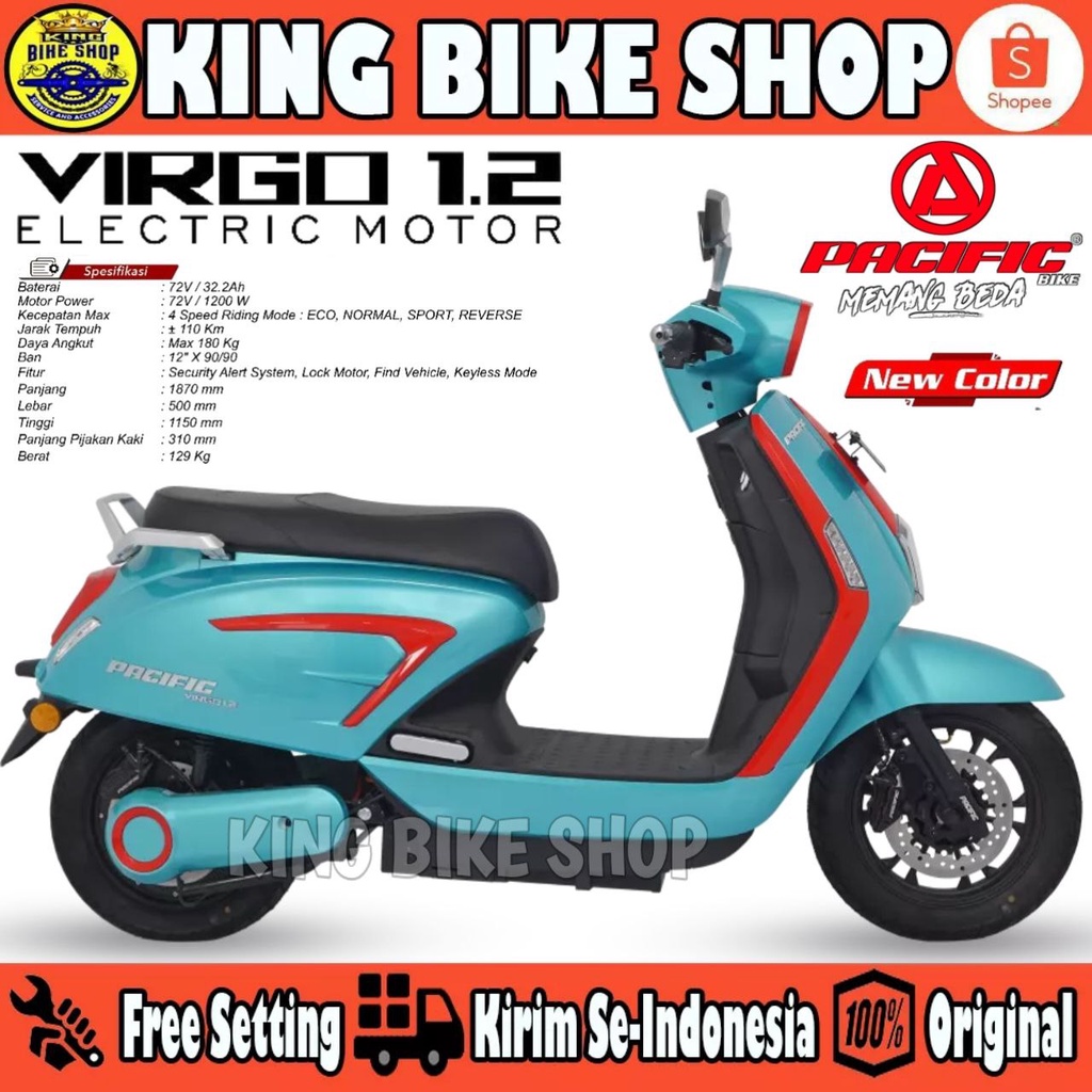 Jual Sepeda Motor Listrik Electric E Bike PACIFIC VIRGO 1.2 NEW 1200 Watt | Shopee Indonesia