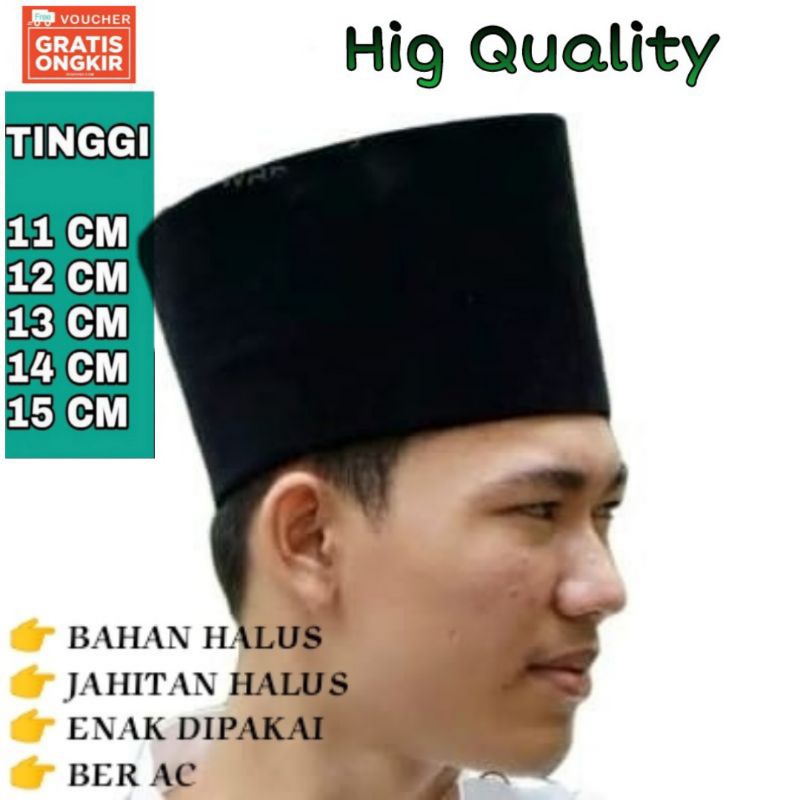 Jual Songkok hitam tinggi peci hitam tinggi kopiah kopyah hitam tinggi ...
