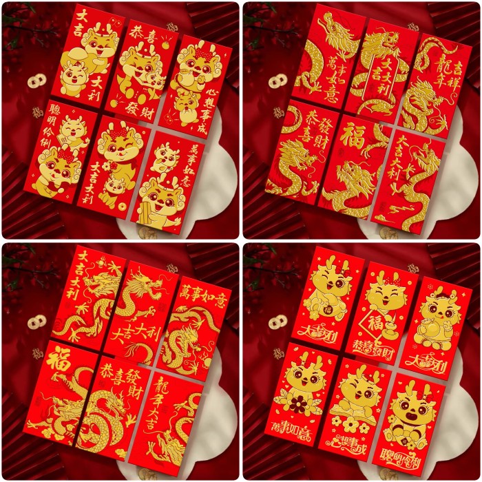 Jual Angpao Naga Merah Panjang isi 6 Angpau Imlek Tebal Ampau Murah ...