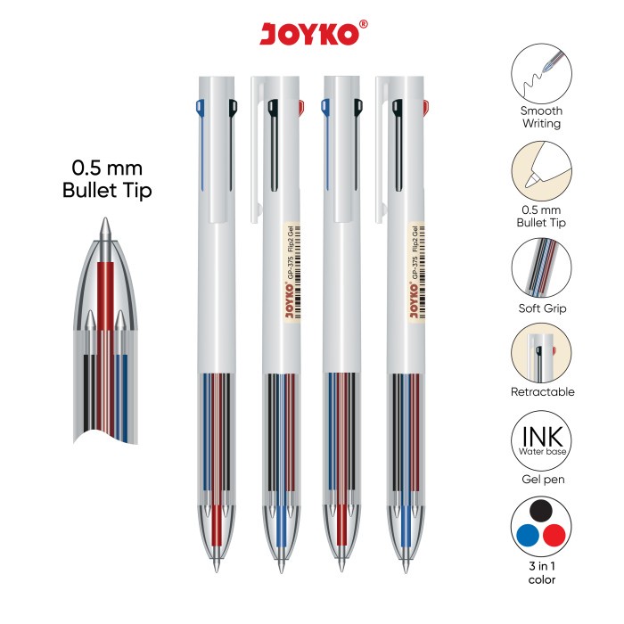 Jual Gel Pen Pulpen Pena Joyko GP-375 Flip2 Gel 0.5 mm 3 Warna Colors ...