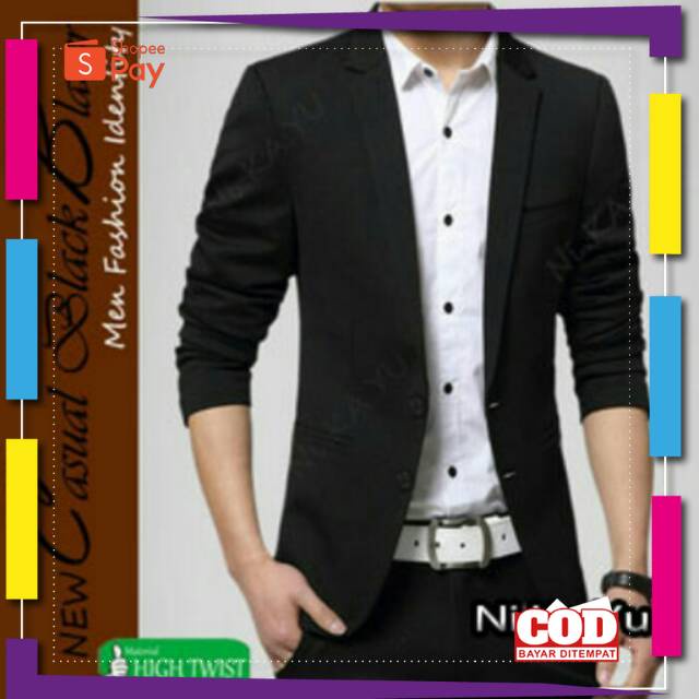 Jual PREMIUM KOREAN STYLE / Blazer CASUAL BLACK - Jas Pria Pria Cowok ...