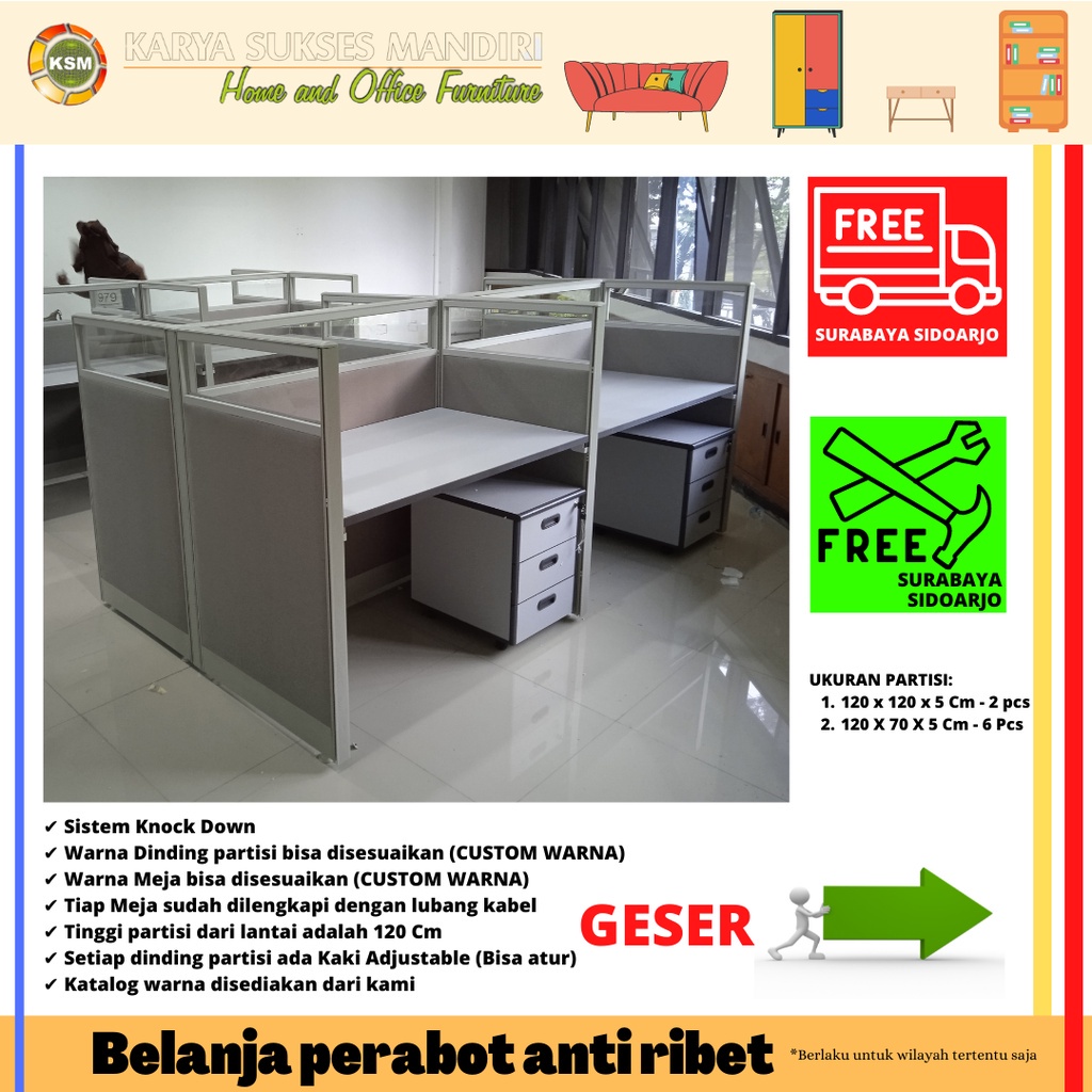 Jual KSM Meja Kerja Staff Kantor 4 Orang Cubicle Partisi Sekat ...