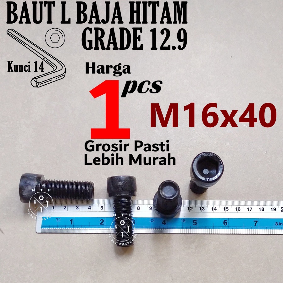 Jual Baut L M16x40 Baja Grade 12.9 Panjang 4cm High Quality Kunci L14 Pitch 2.00 Full Drat M16 ...