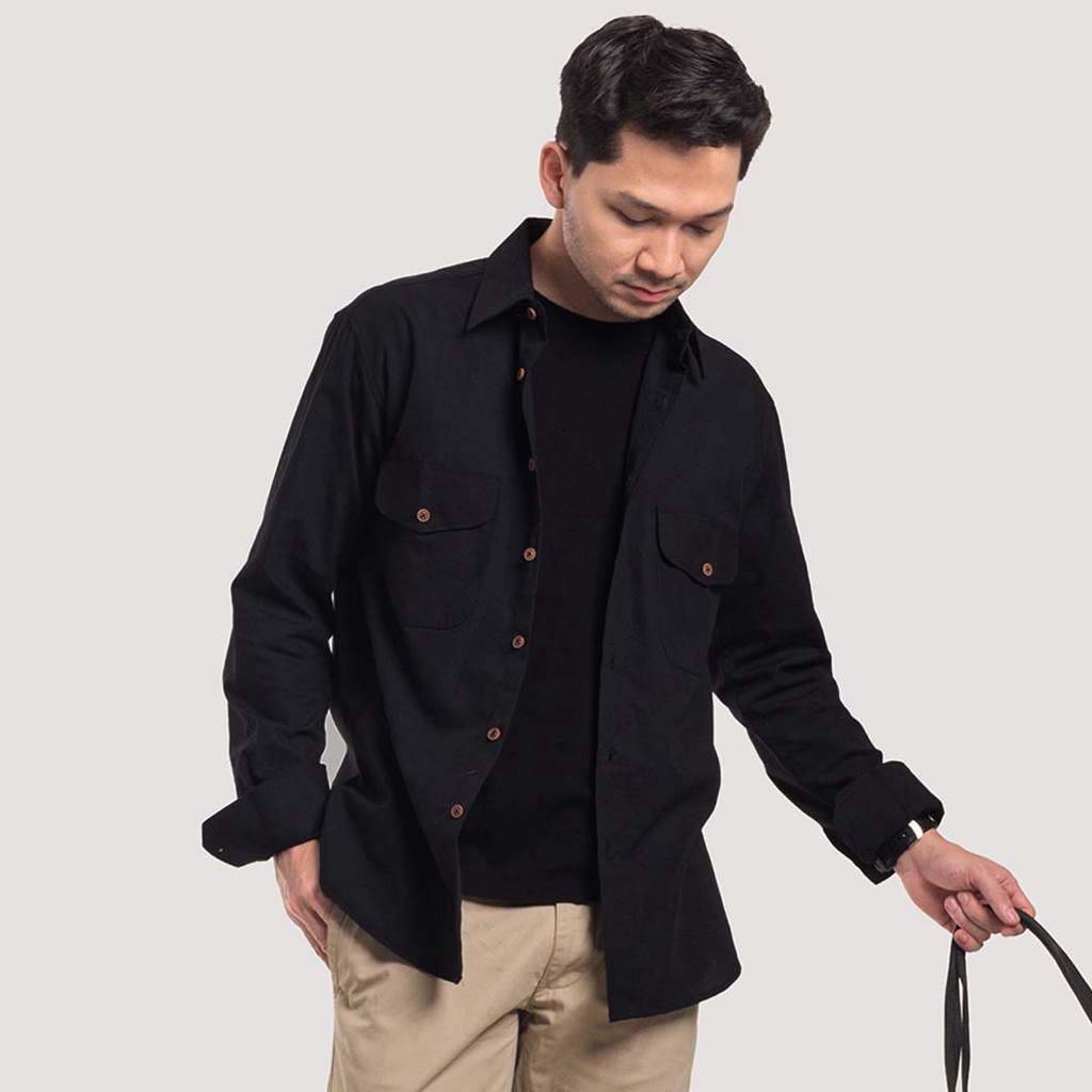 Jual Kemeja Polos Pria WOODCUTTER Basic Work Shirt Black Hitam - Double ...