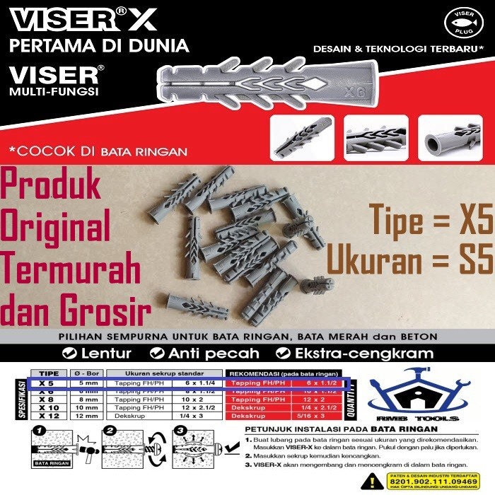 Jual [1Dus] Viser X5 Nylon WAll Plug Tembok Dinding Untuk Bata Ringan ...