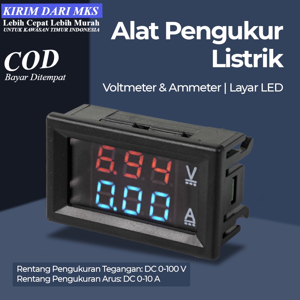 Jual MKS - Layar LED - DC 0-100V 10A Digital Volt Meter Ammeter Dual ...