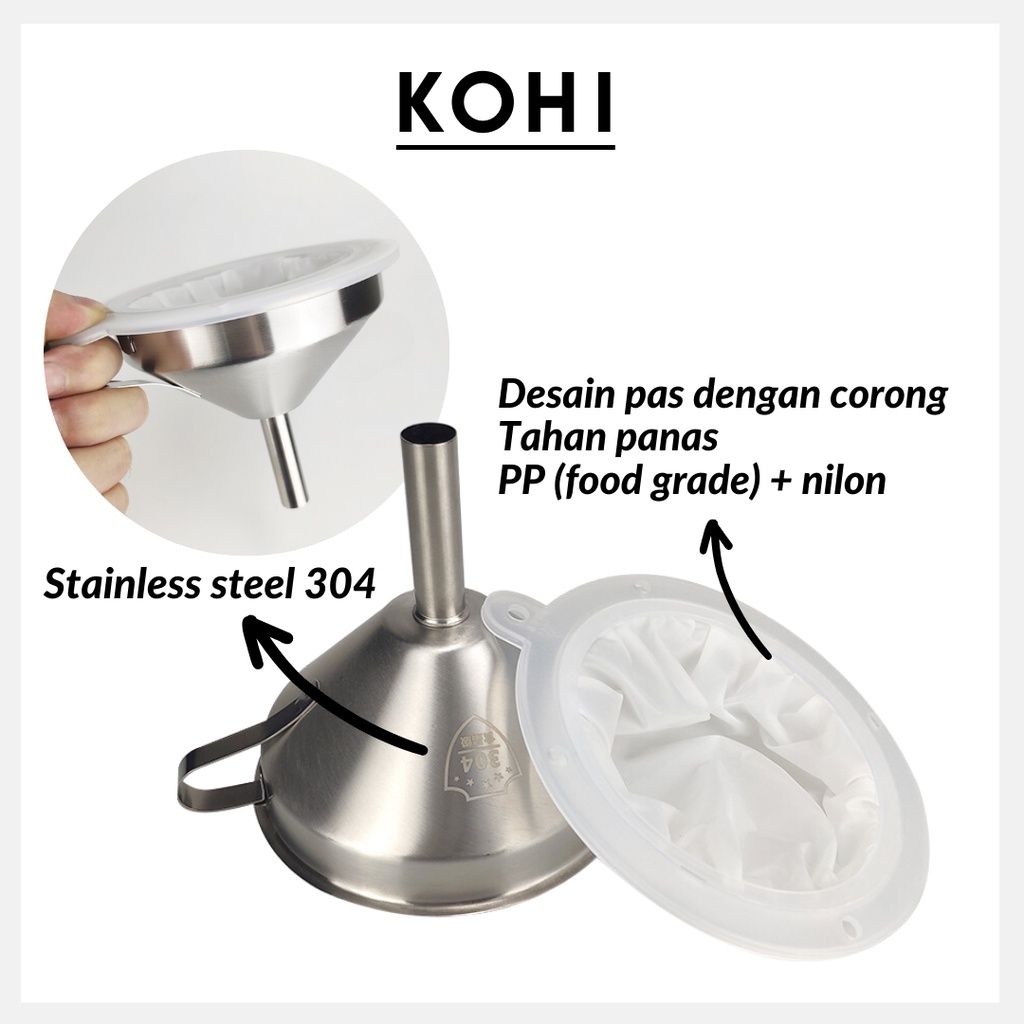Jual KOHI Corong Stainless Steel Funnel Nilon Filter Saringan Susu ...