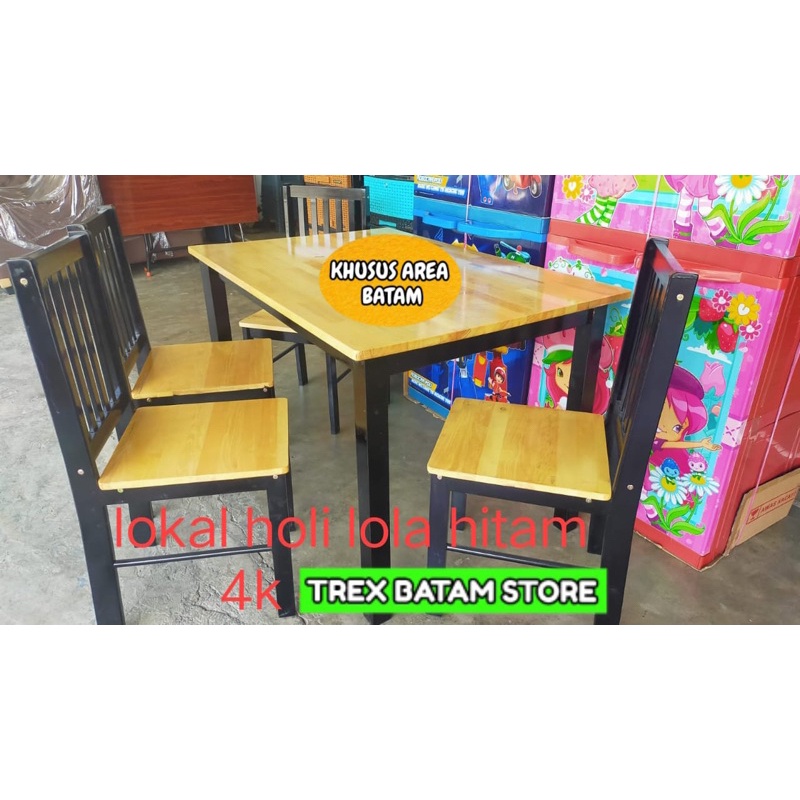 Jual MEJA MAKAN 4 KURSI LOLA HITAM [ BATAM ] | Shopee Indonesia