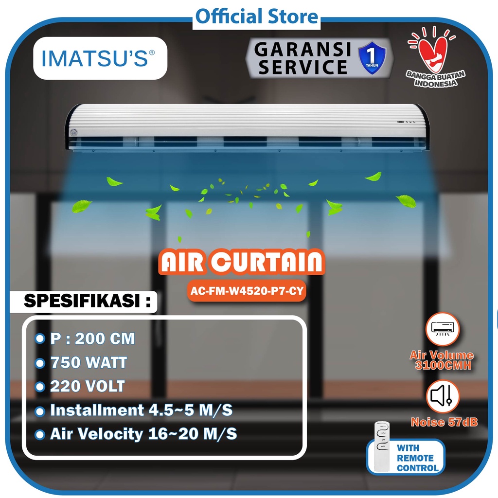 Jual Air Curtain Imatsu AC-FM-W4520-P7-CY 2Meter Air Door Tirai Udara | Shopee Indonesia