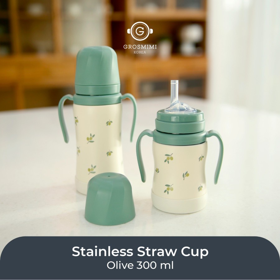 Jual Grosmimi Stainless Straw Cup 300ml / Botol Minum Anak Bayi Stainless - OLIVE Pistachio ...