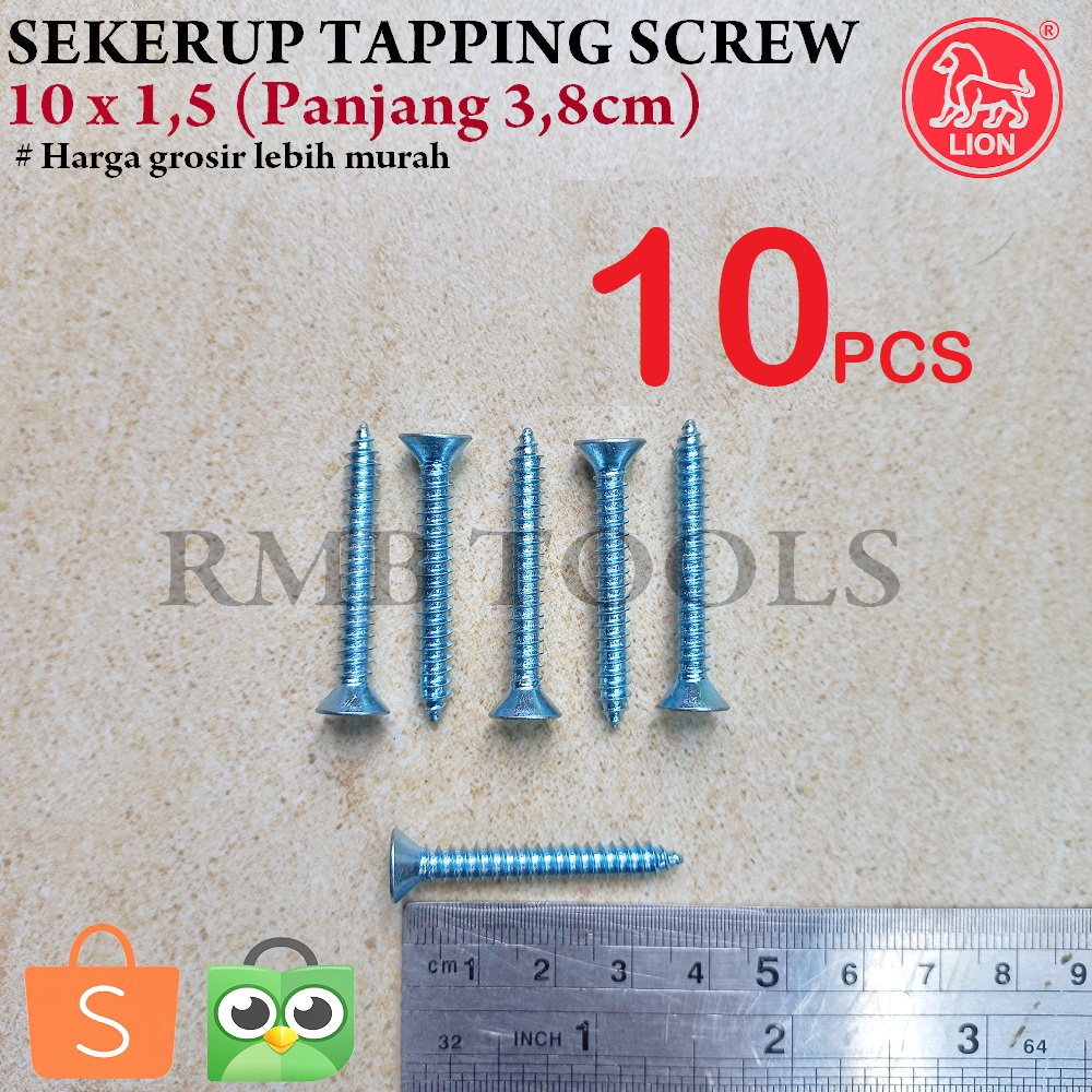 Jual 10x1-1/2 Sekrup Tapping FH Verseng Panjang 3.8cm 10 / Skrup ...