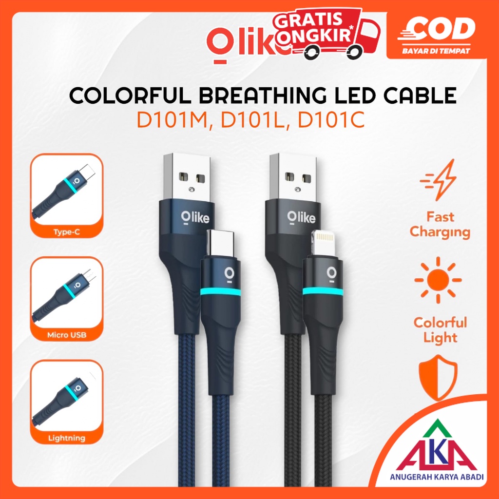 Jual OLIKE D101 Kabel Data Charger Fast Charging USB Micro Type C Lightning | Shopee Indonesia