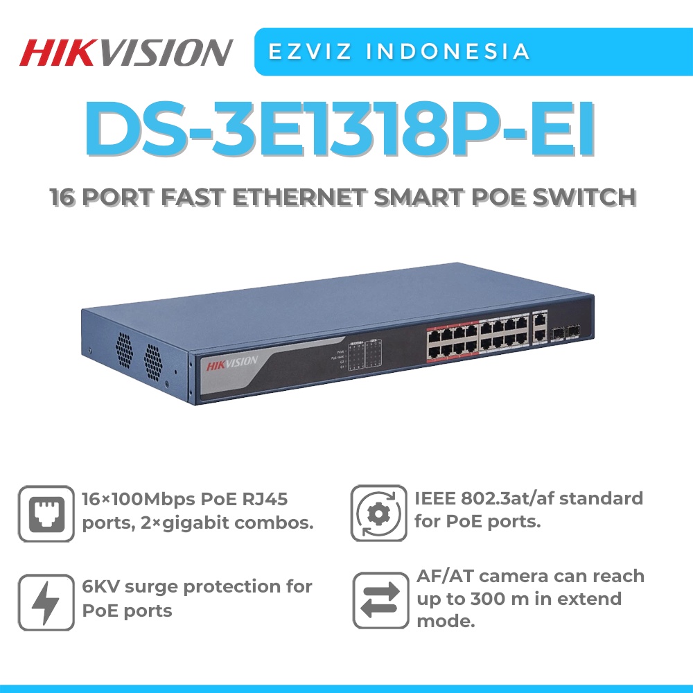 Jual HIKVISION DS-3E1318P-EI 16 PORT FAST ETHERNET SMART POE SWITCH ...