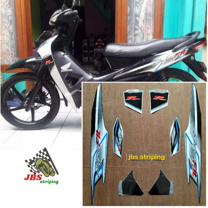 Jual stiker supra fit Striping Honda Supra Fit R putih hitam Lis biru ...