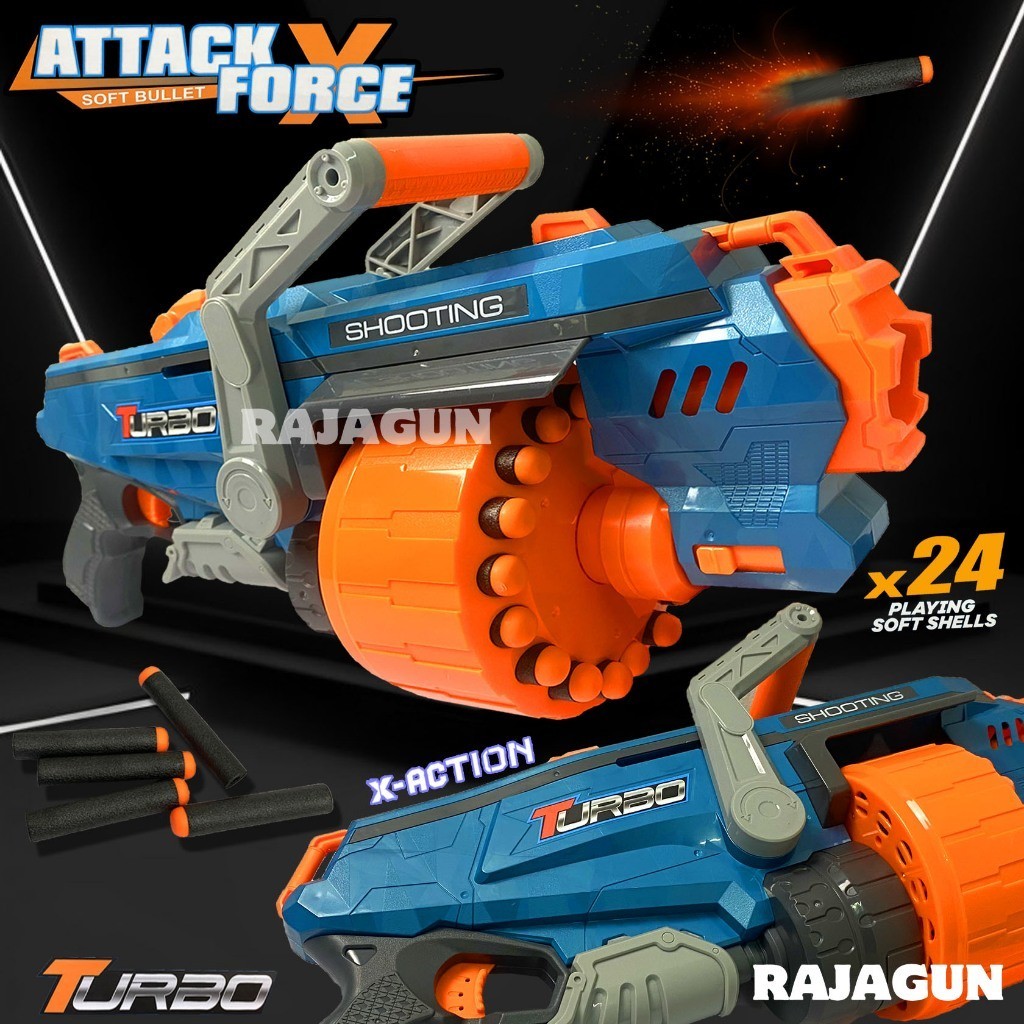 Jual DHT95 Mainan Tembakan Pistol Nerf Gun Attack X Force SoftBullet ...