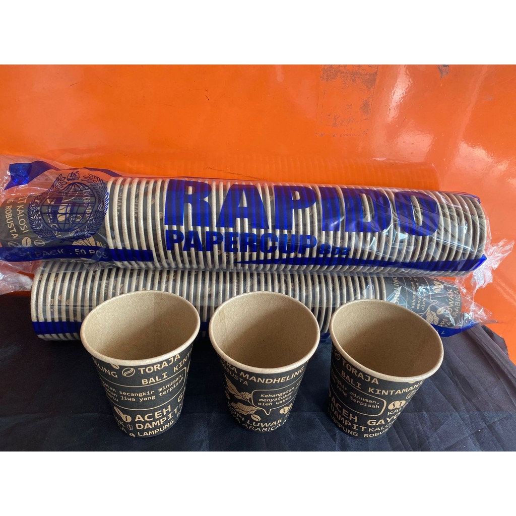 Jual PAPER CUP KRAFT / GELAS KERTAS COKLAT 8 OZ RAPIDO MOTIF 1 WARNA | Shopee Indonesia