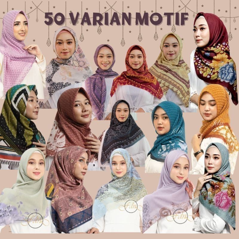 Jual [MOTIF BARU] •KODE B•kerudung segi empat voal premium•segi empat ...