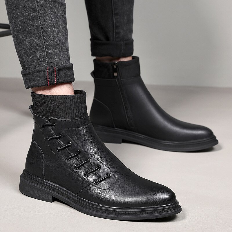 Jual Sepatu Boots Pria hip hop punk dress cowboy original leather black ...