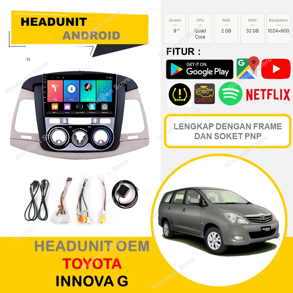 Jual Headunit Android Toyota Innova Type G 2005-2010 9 Inch Frame Soket ...