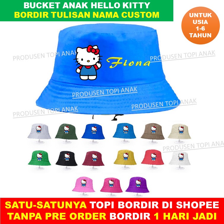 Jual Bucket Dan Topi Anak Sablon Hello Kitty Bisa Bordir Nama Anak Usia ...