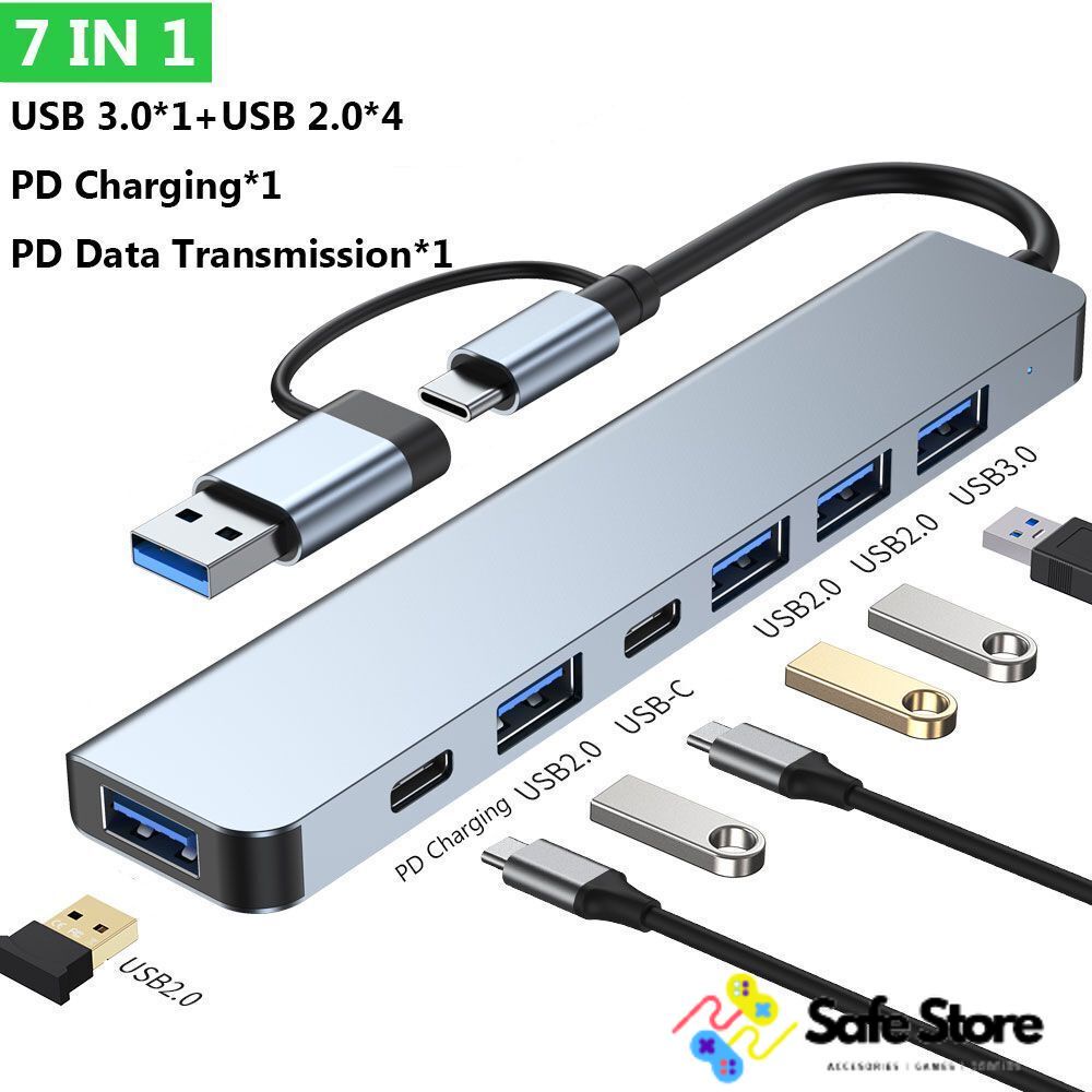 Jual SAFE USB Hub Type C A Adapter 7 in 1 USB 3.0 USB 2.0 PD 5W High ...