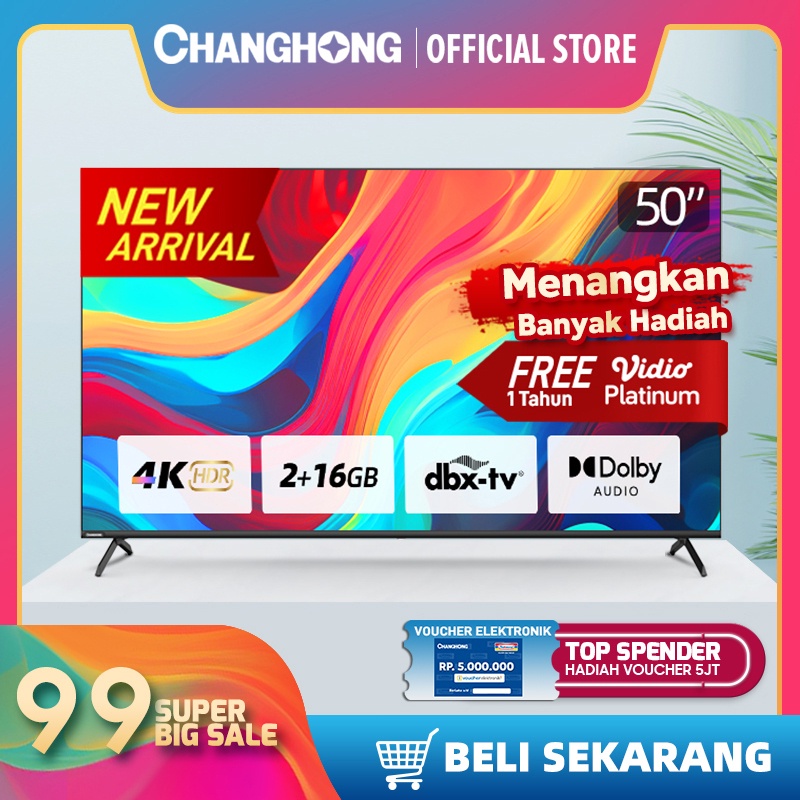 Jual Google TV Changhong 50 inch Smart TV 4K UHD-HDR10+DBX Dolby Audio Google Assistant Netflix ...