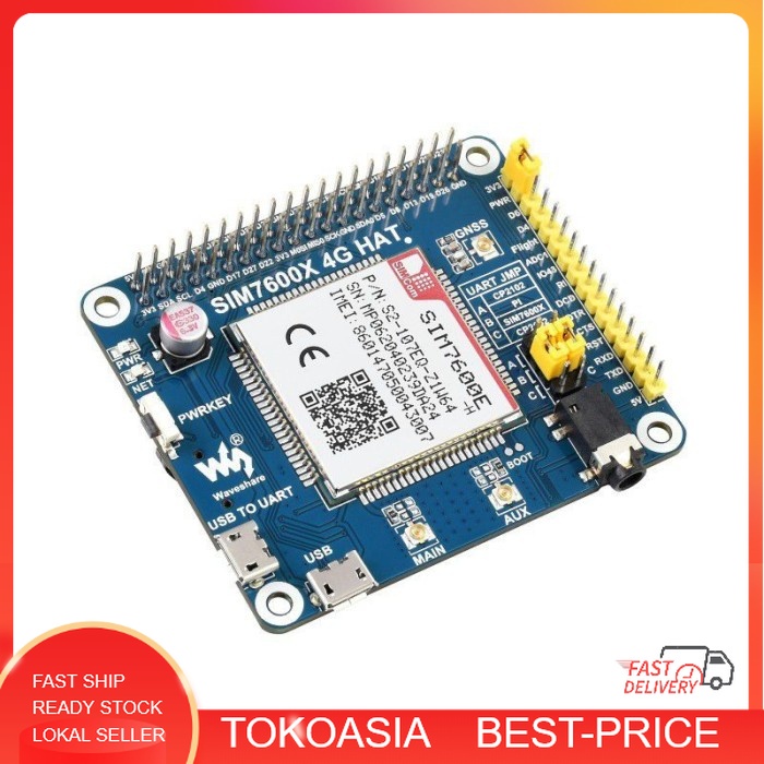 Jual SIM7600E-H 4G / 3G / 2G / GSM / GPRS / GNSS HAT for Raspberry Pi ...