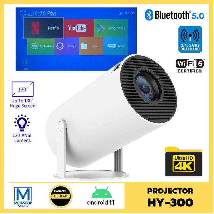 Jual Projector HY300 Infocus LED Proyektor 4K Wifi6 Dualband Wireless ...