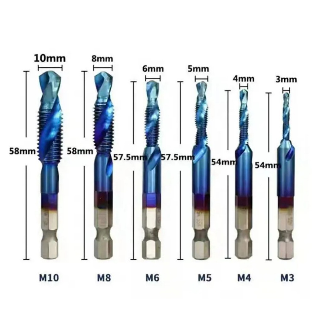 Jual Mata Bor Pembuat Ulir Drat M3 - M10 6Pcs Drill Tap Set Countersink ...